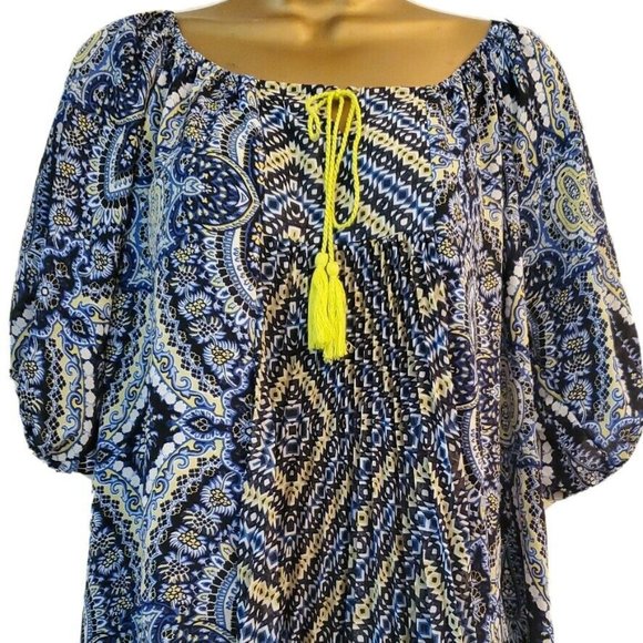 ONE WORLD | Tops | One World Womens Sz L Boho Hippie Top Blouse Blue ...